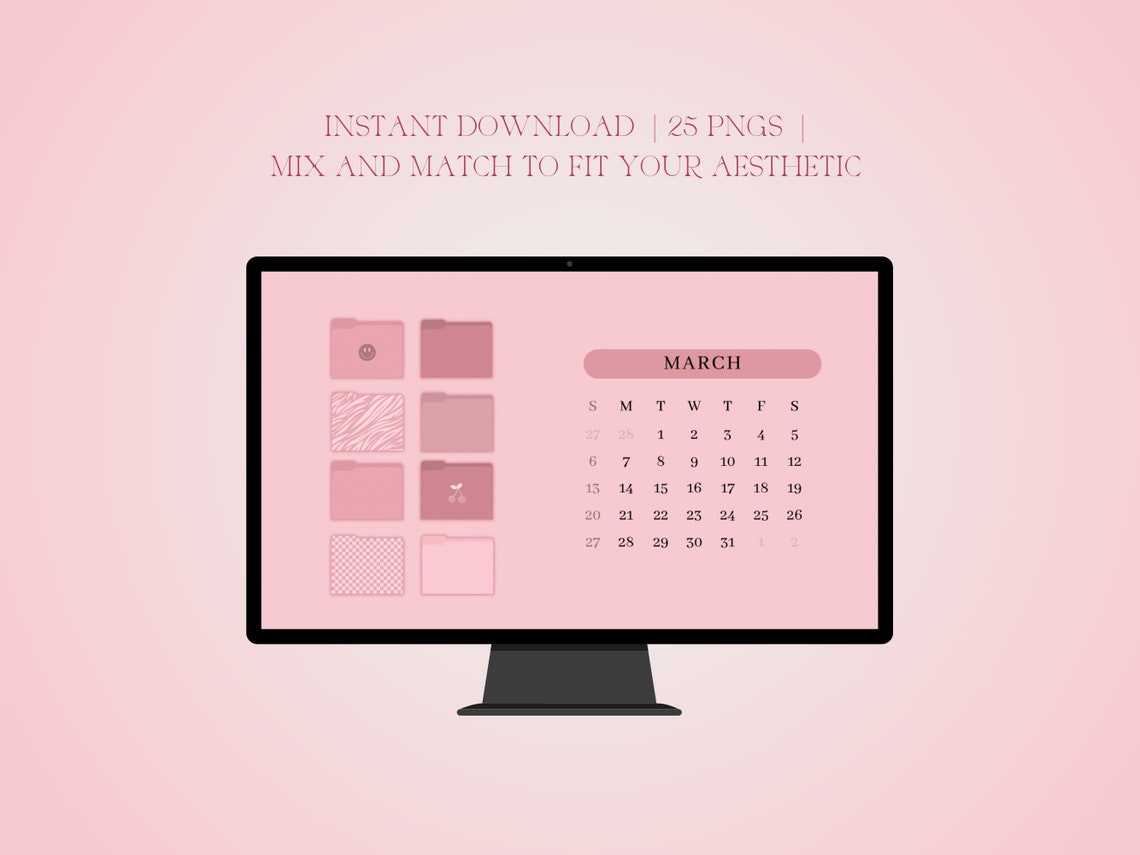 Pink Desktop Icons Desktop Folder Icons Desktop Wallpaper - Etsy