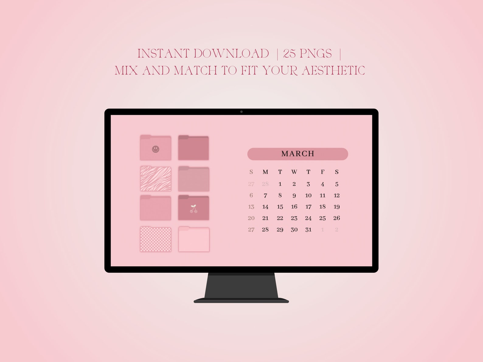 Pink Desktop Icons Desktop Folder Icons Desktop Wallpaper - Etsy