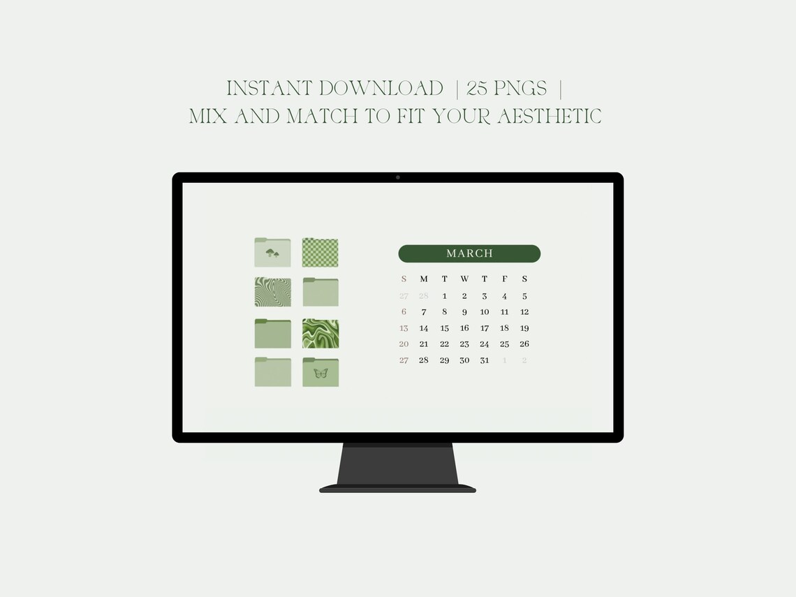 Green Desktop Icons Desktop Folder Icons Desktop Wallpaper - Etsy