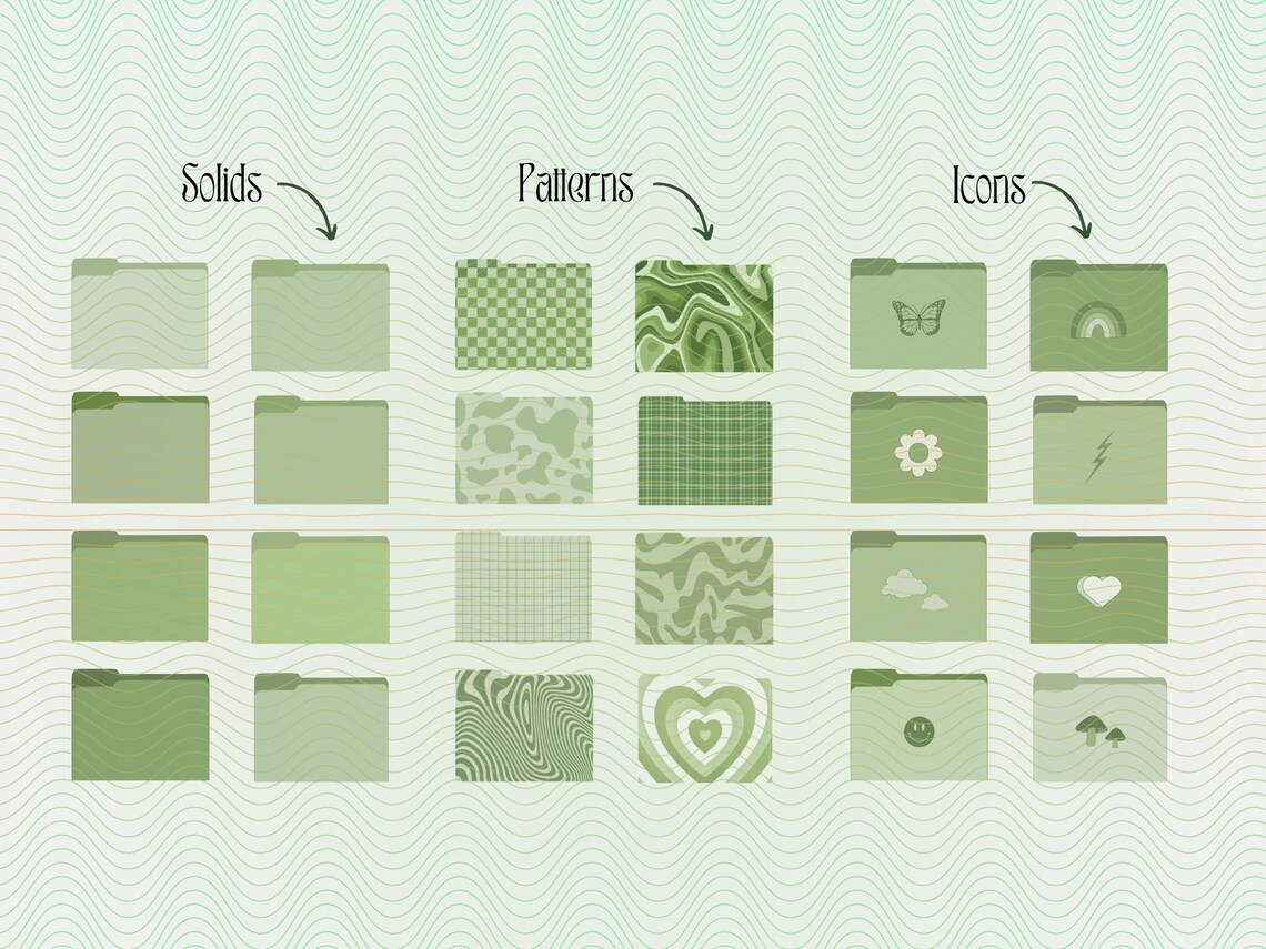 Green Desktop Icons Desktop Folder Icons Desktop Wallpaper - Etsy