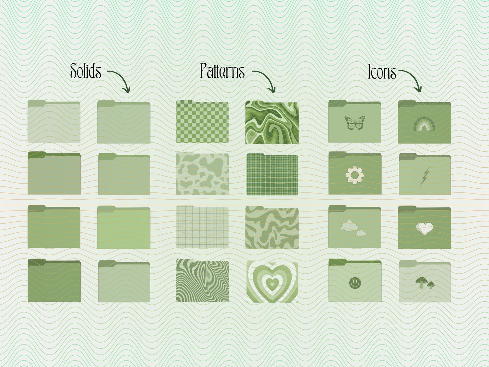 Green Desktop Icons Desktop Folder Icons Desktop Wallpaper - Etsy