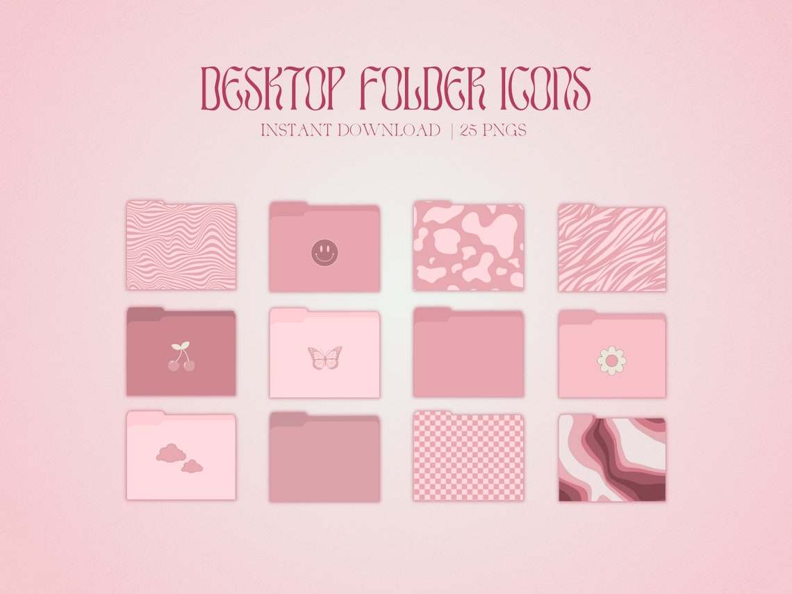Pink Desktop Icons Desktop Folder Icons Desktop Wallpaper - Etsy