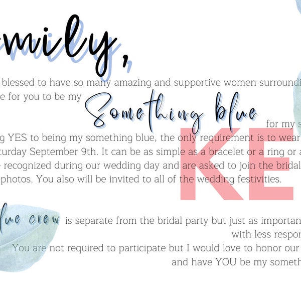 Something Blue Proposal Card Template - Etsy