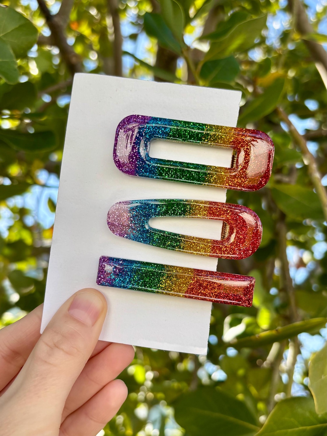 Sparkly Rainbow Striped Resin Hair Clip, Glittery Rainbow Striped Resin ...