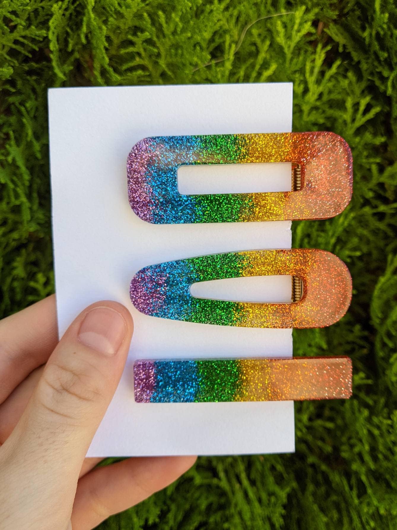 Sparkly Rainbow Striped Resin Hair Clip, Glittery Rainbow Striped Resin ...