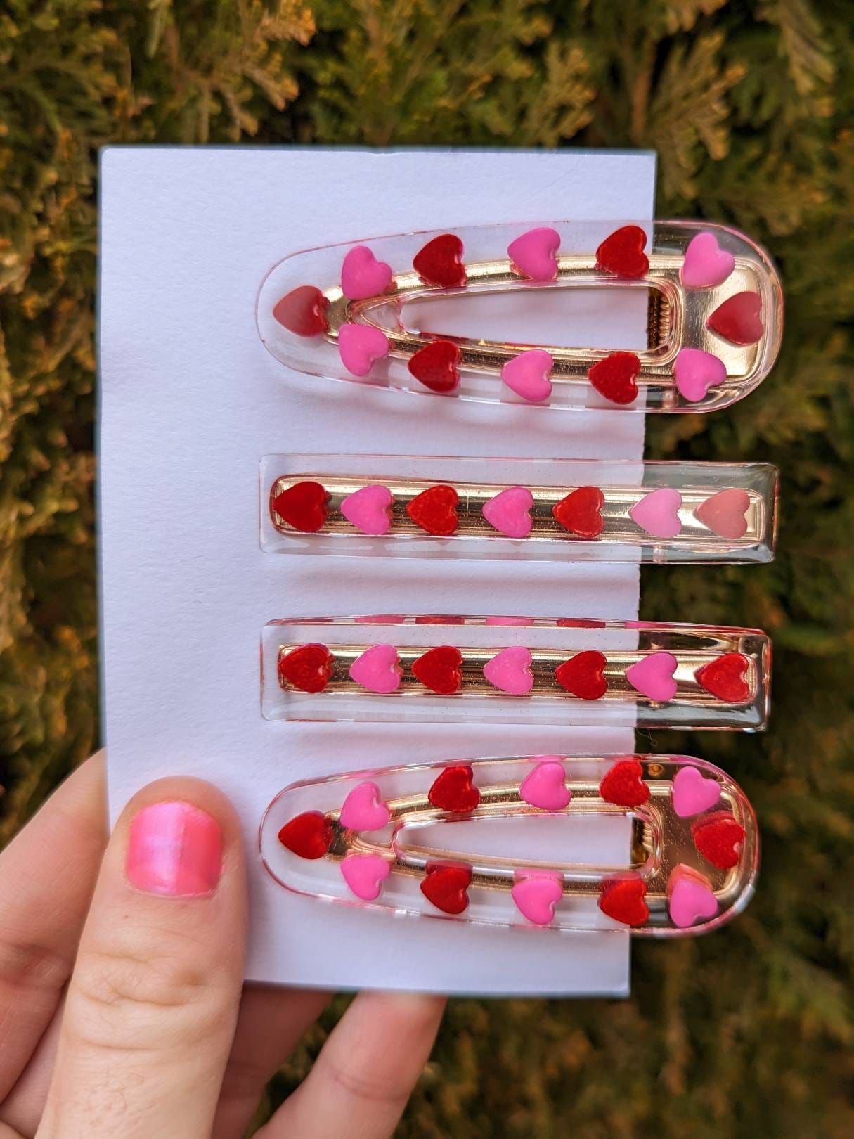 Red Pink Hearts Valentines Resin Hair Clip, Hearts Girls Valentines ...