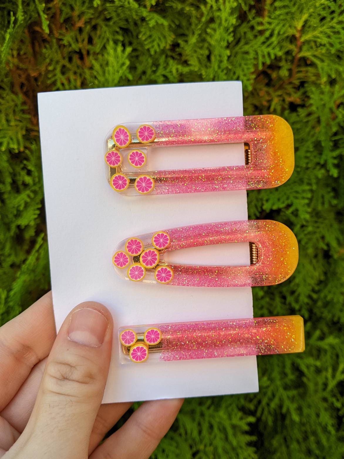 Pink Lemon Resin Hair Clip, Pink Lemon Barrette, Pink Lemon Resin Hair ...