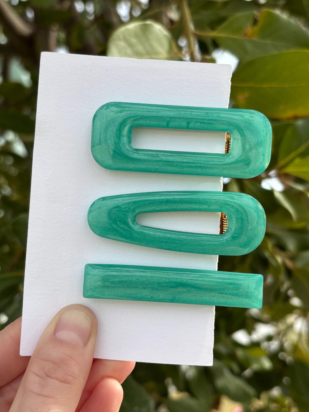 Seafoam Green Resin Hair Clip, Shiny Jade Resin Barrette, Aqua Resin ...