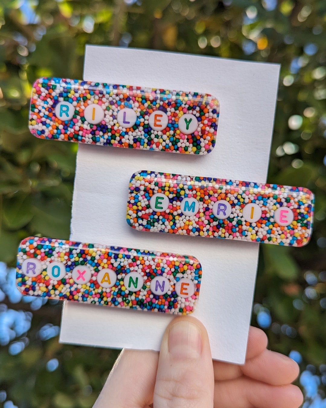 Sprinkles Custom Name Clip, Sprinkle Resin Clip, Rainbow Sprinkles Name ...