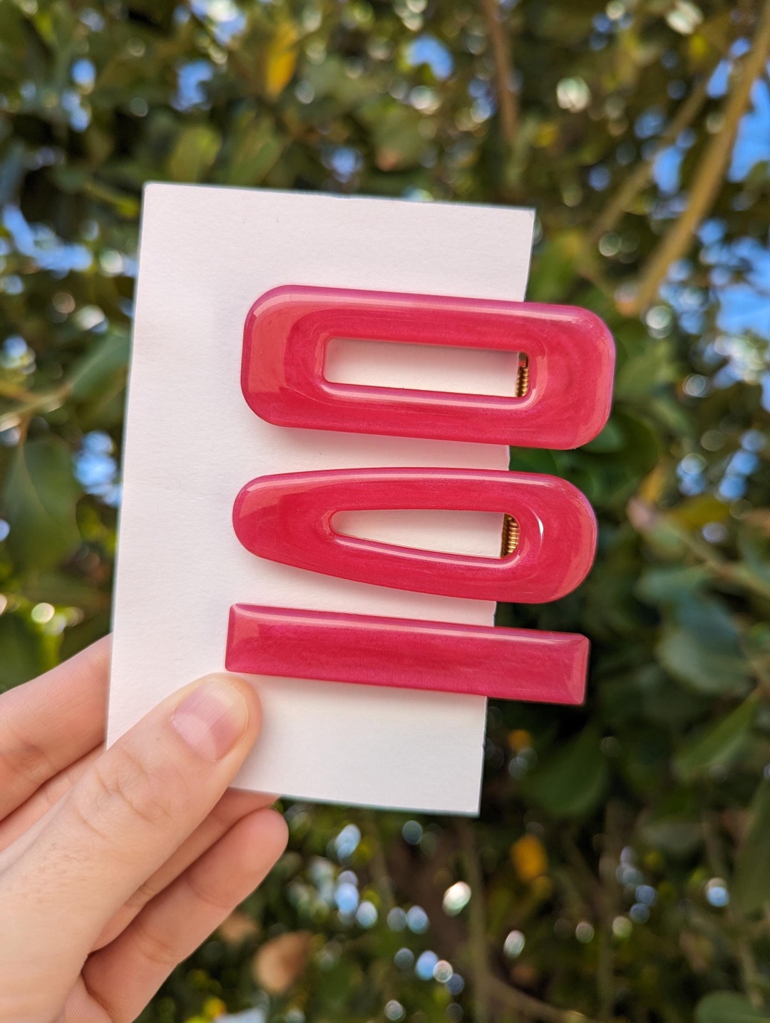 Hot Pink Resin Hair Clip, Shiny Pink Resin Barrette, Hot Pink Hair ...