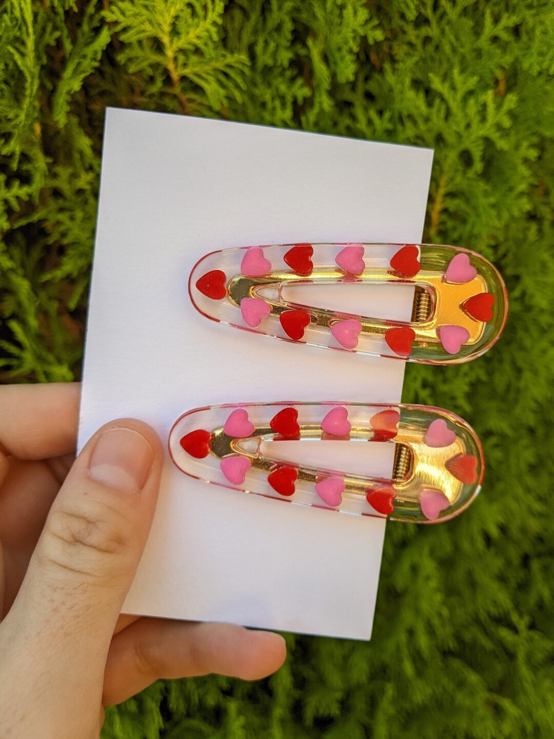 Red Pink Hearts Valentines Resin Hair Clip, Hearts Girls Valentines ...