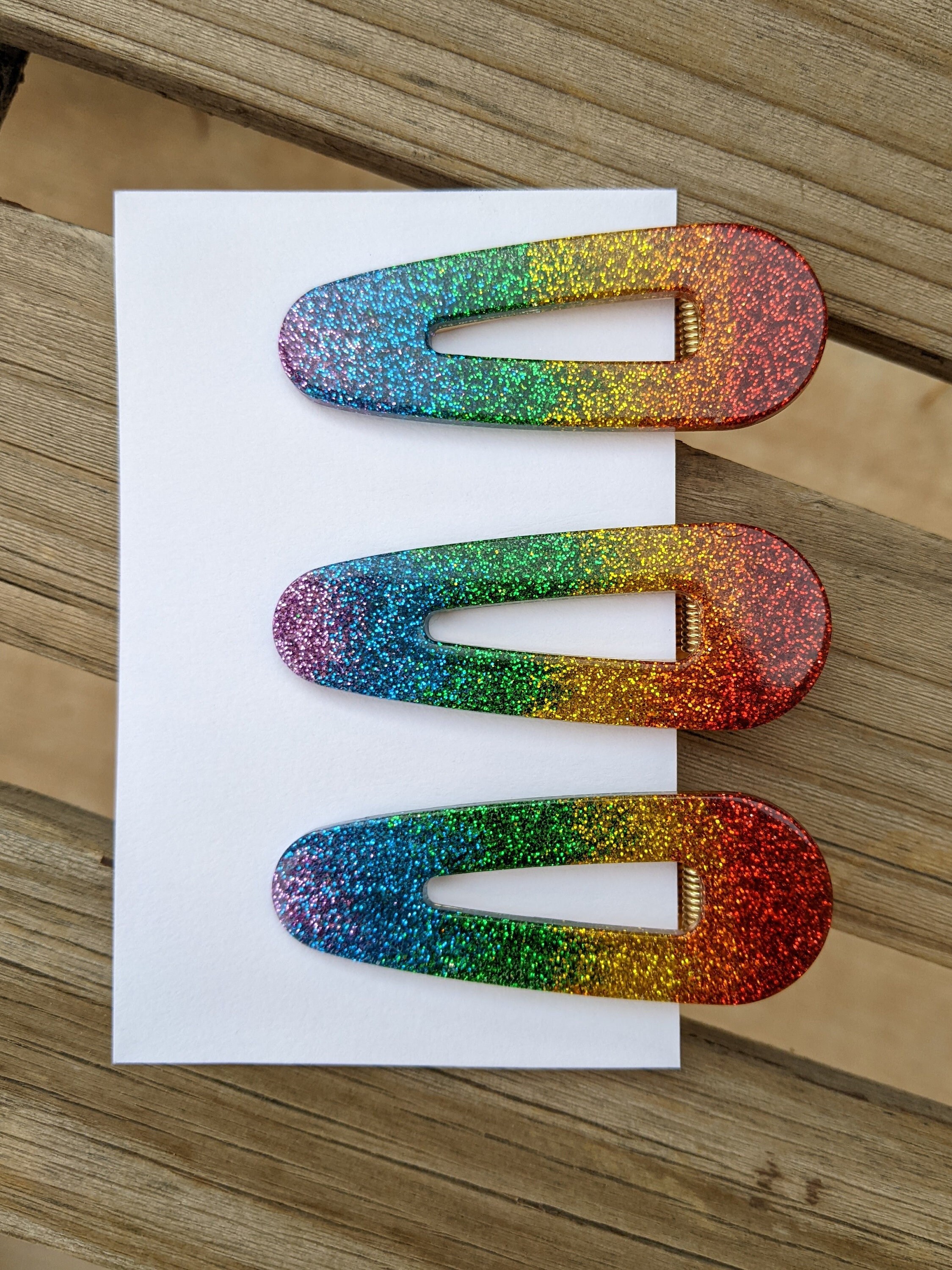 Sparkly Rainbow Striped Resin Hair Clip, Glittery Rainbow Striped Resin ...