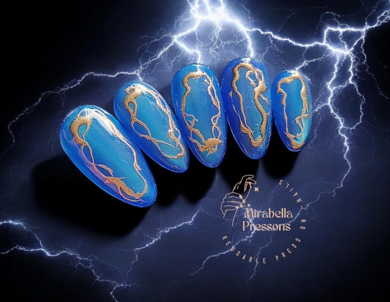 ELECTRIFIED Reusable Hand Painted Press on Nails Electric Blue Jelly ...