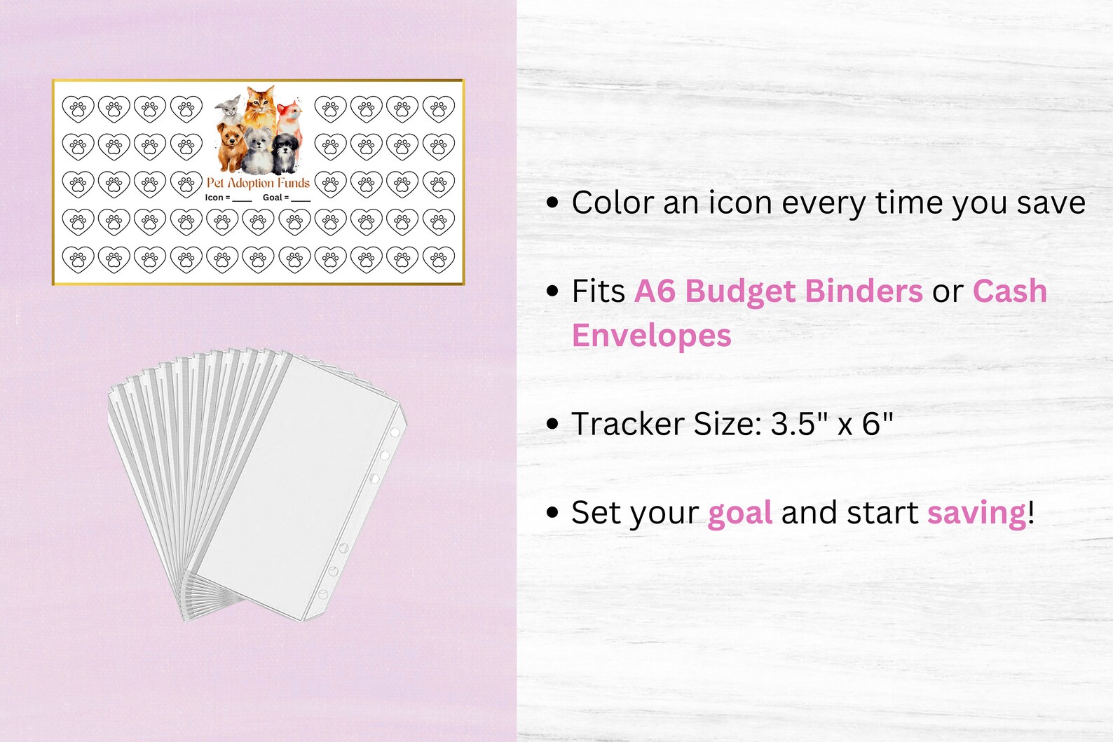 A6 Pet Adoption Tracker, Printable Digital Download, Money Saving ...
