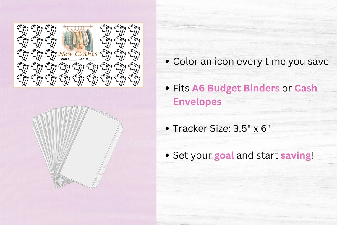 A6 New Clothes Saving Tracker, Printable Digital Download, Money Saving ...