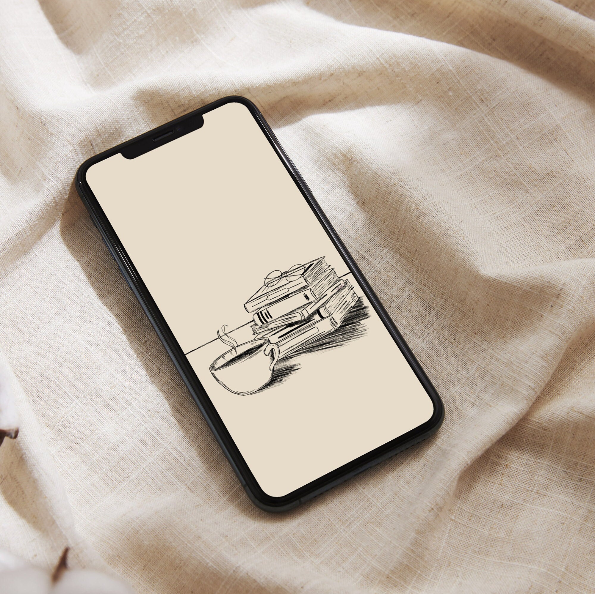 Book Stack Phone Wallpaper: Minimalist Reader Lockscreen (digital ...