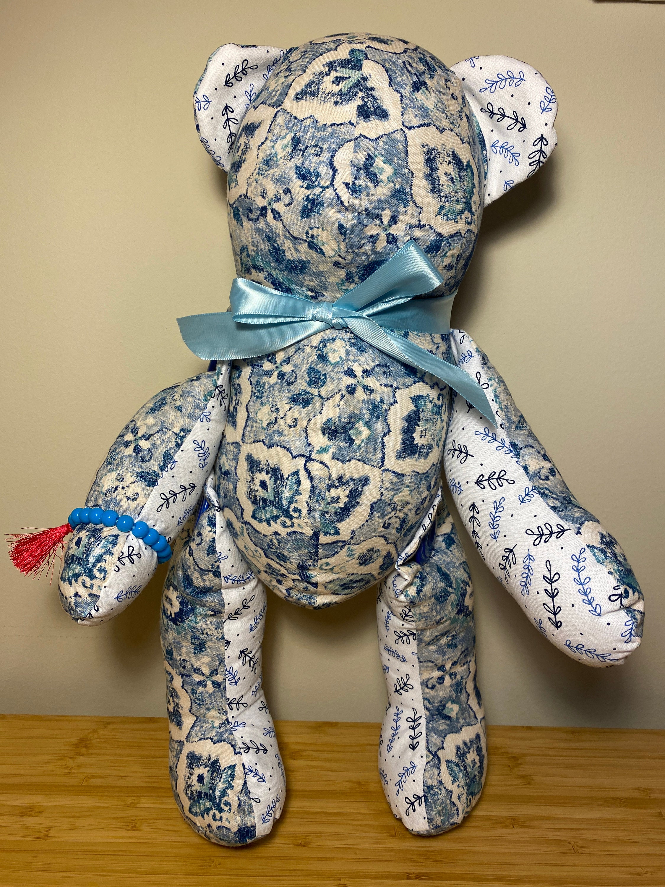 Cloth Teddy Bear Handmade in French Country Blue, Gift for Mom, Grandma ...
