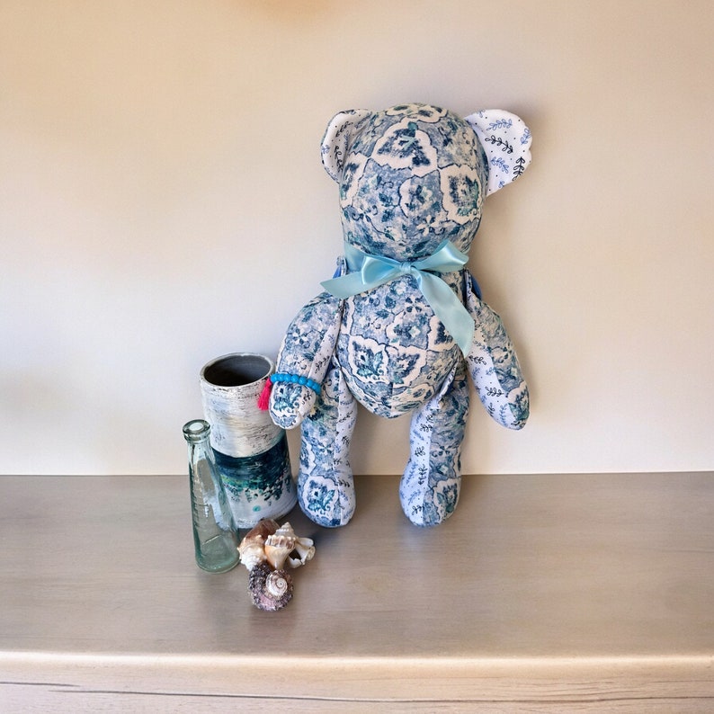 Cloth Teddy Bear Handmade in French Country Blue, Gift for Mom, Grandma ...