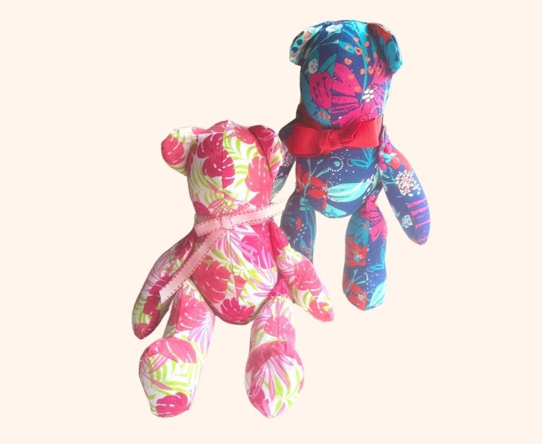 Tropical Print Fabric Teddy Bear: Handmade Cotton Stuffed Animal - Etsy
