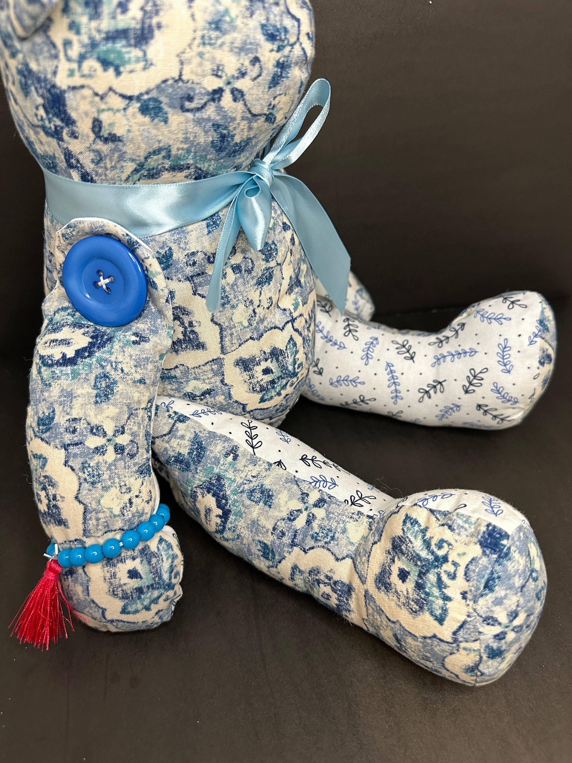Cloth Teddy Bear Handmade in French Country Blue, Gift for Mom, Grandma ...