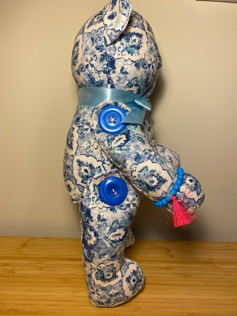 Cloth Teddy Bear Handmade in French Country Blue, Gift for Mom, Grandma ...