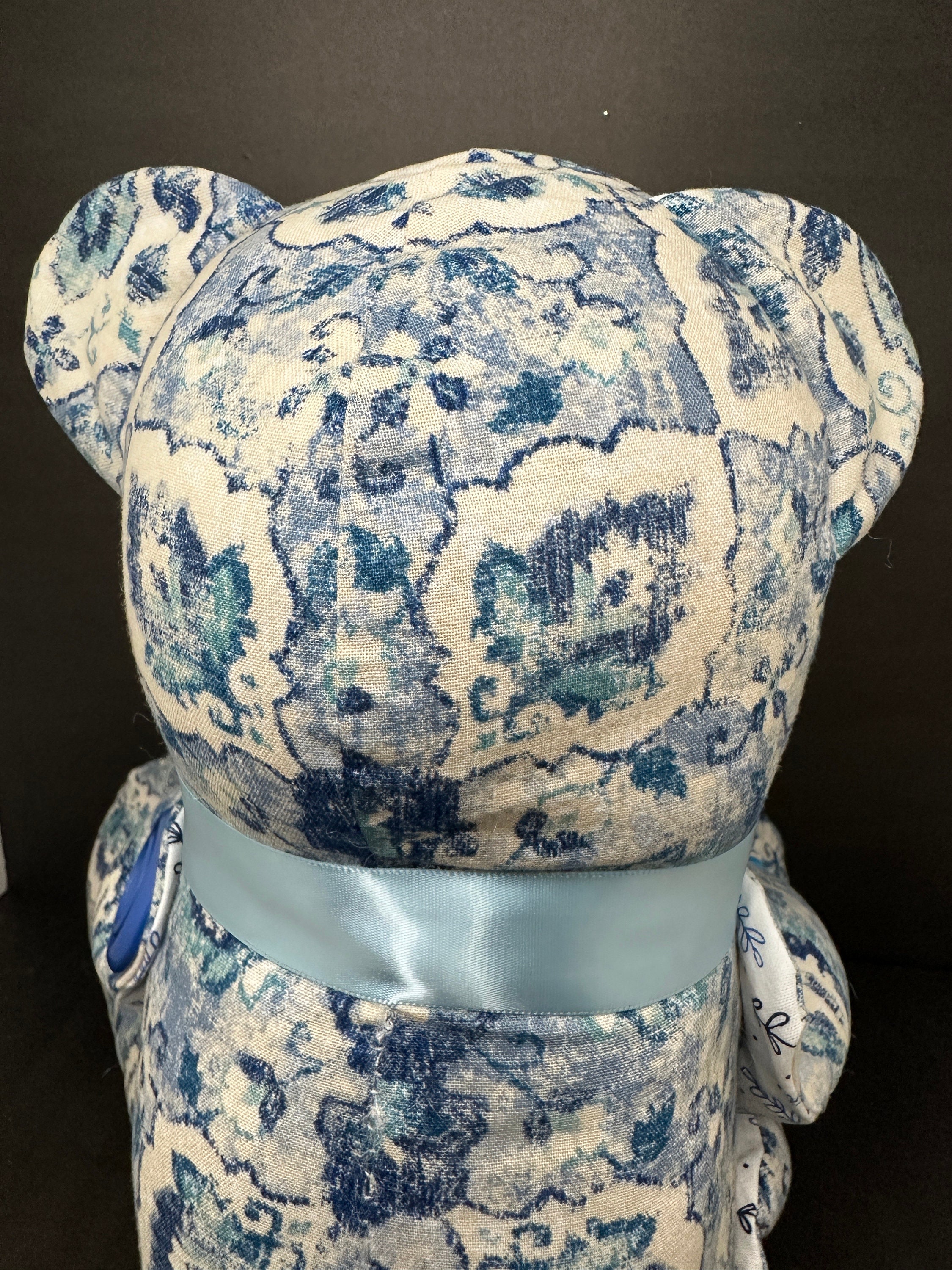 Cloth Teddy Bear Handmade in French Country Blue, Gift for Mom, Grandma ...