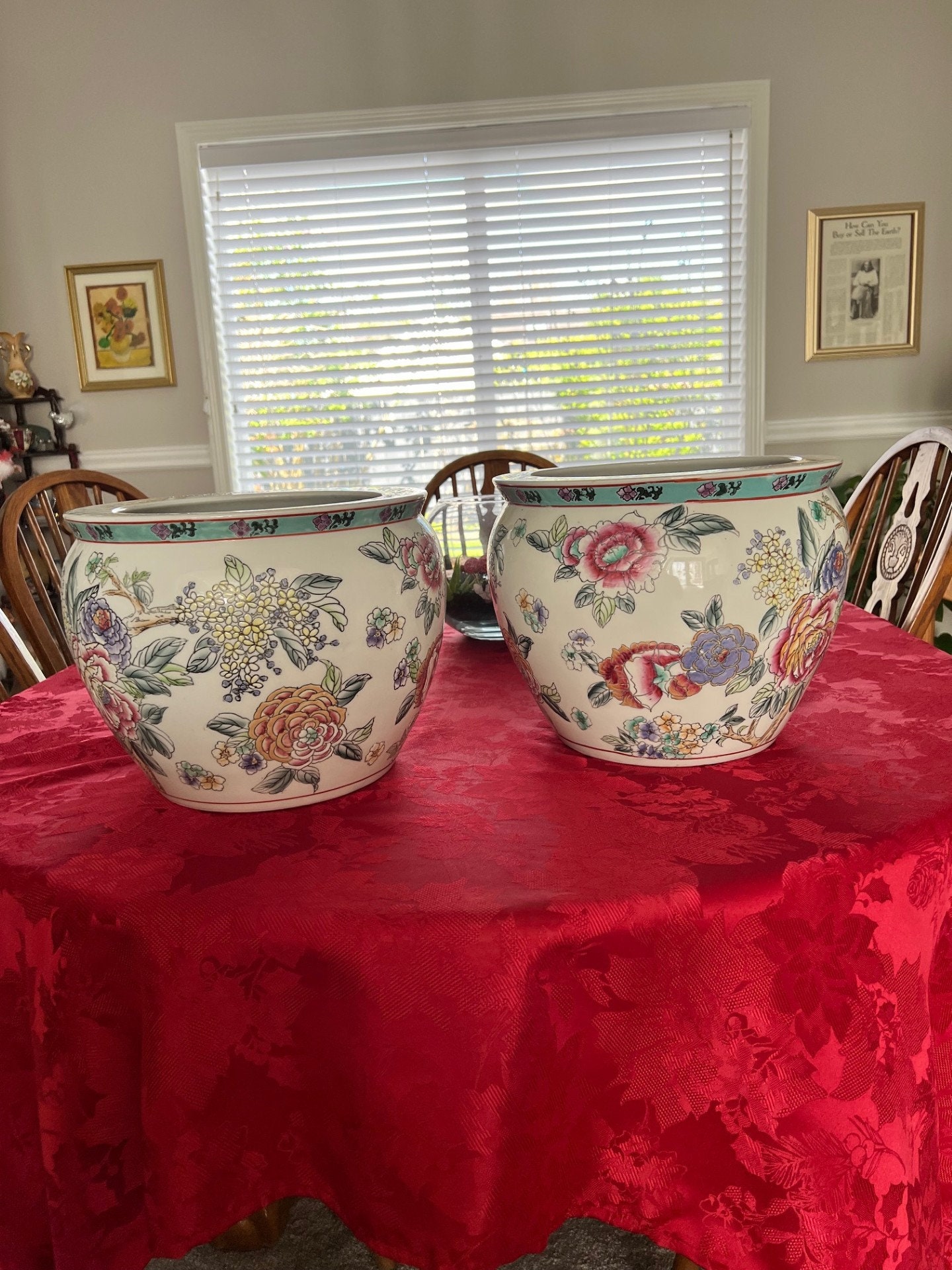 Vintage Chinese Porcelain Lotus Flower Koi Fishbowl Planters. Perfect ...