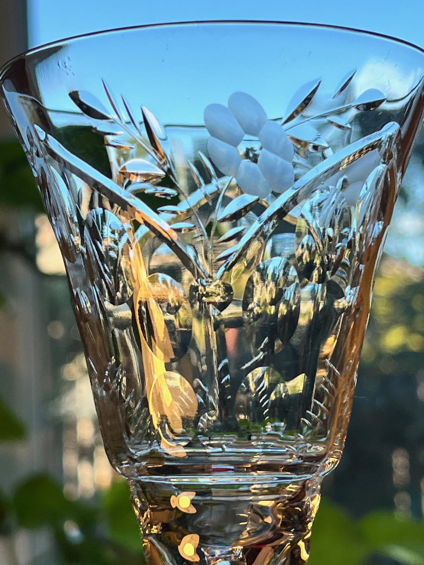 Stunning Vintage Crystal Wine Goblets. Beautiful Floral Design. Perfect ...