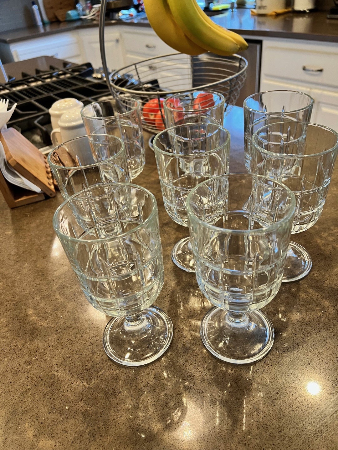 Vintage Clear Crystal Water Goblets by Anchor Hocking. Eight in All ...