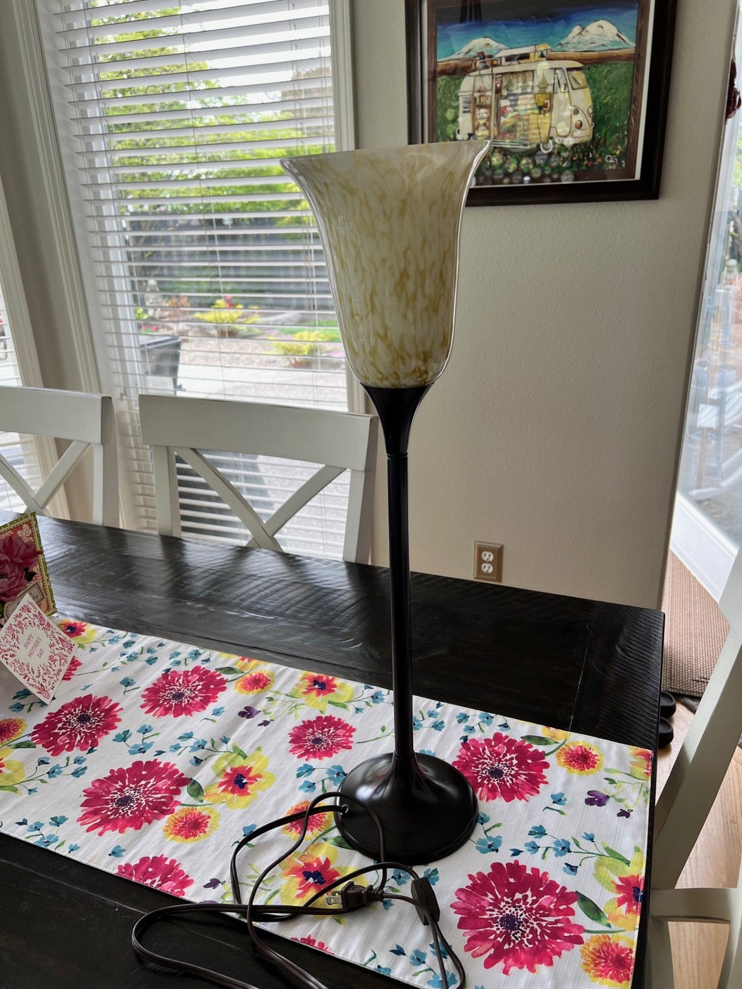 Vintage Torch Table Lamp. Perfect Condition, Like New. Yellow Glass. - Etsy