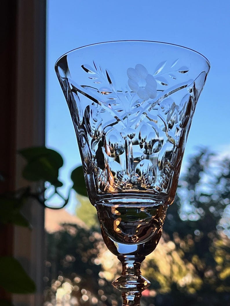 Stunning Vintage Crystal Wine Goblets. Beautiful Floral Design. Perfect ...
