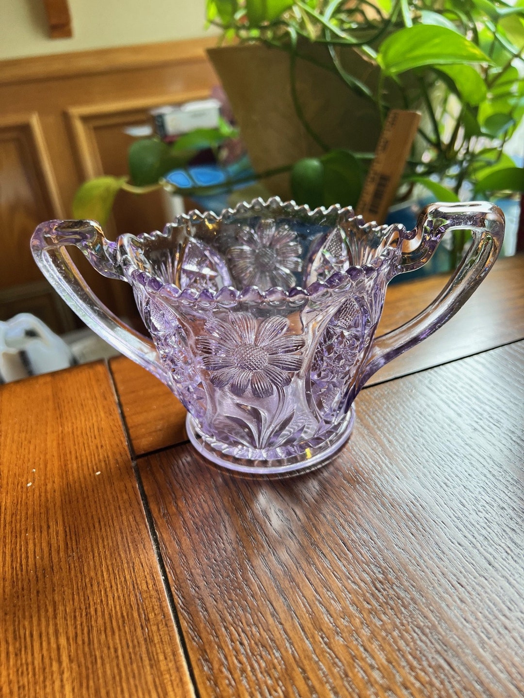 Vintage Glass Sugar Bowl, Purple in Color. Stunning Designs. - Etsy