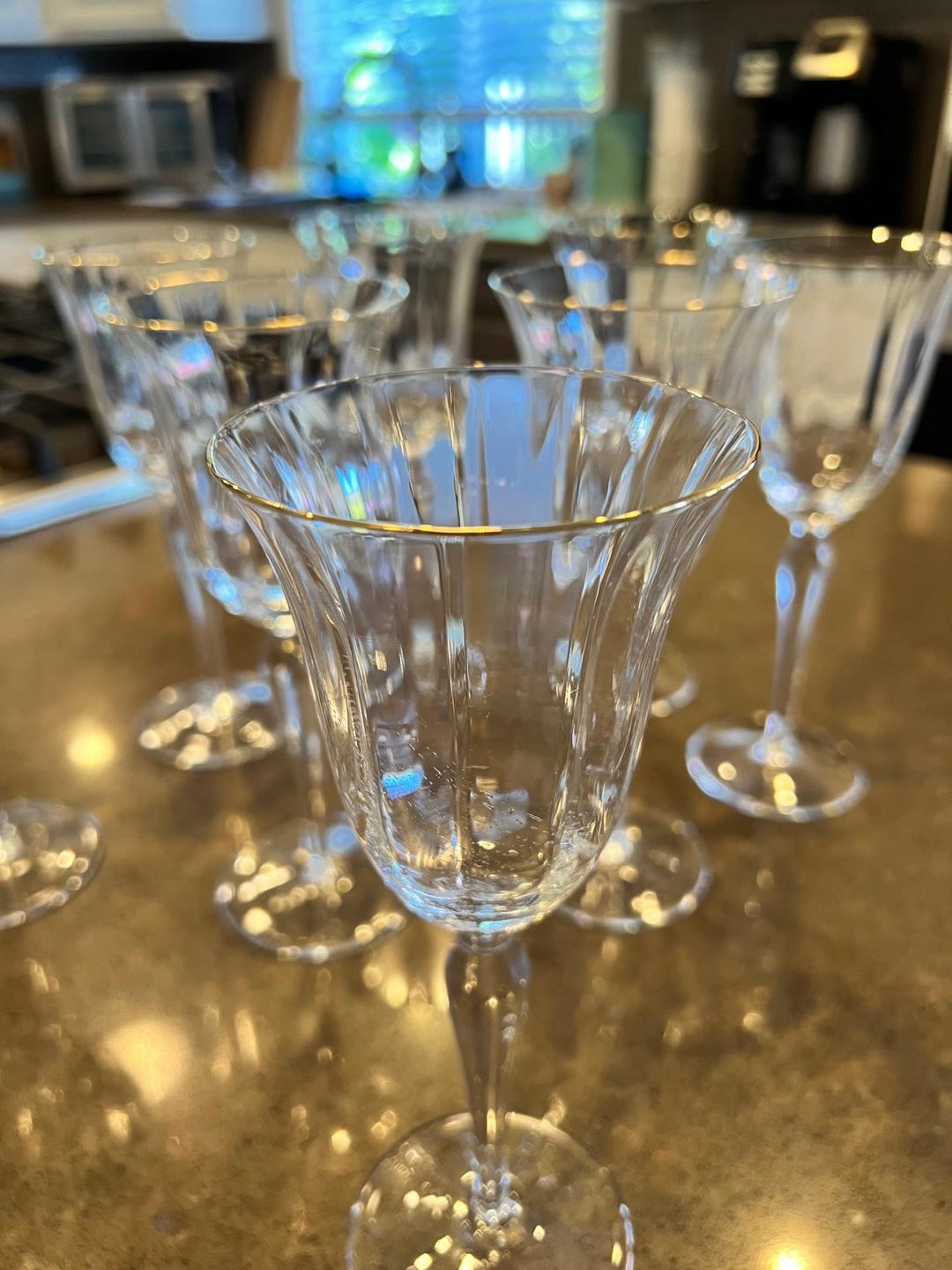 Vintage Crystal Wine Goblets With Gold Rim. Stunning Delicate Glassware ...