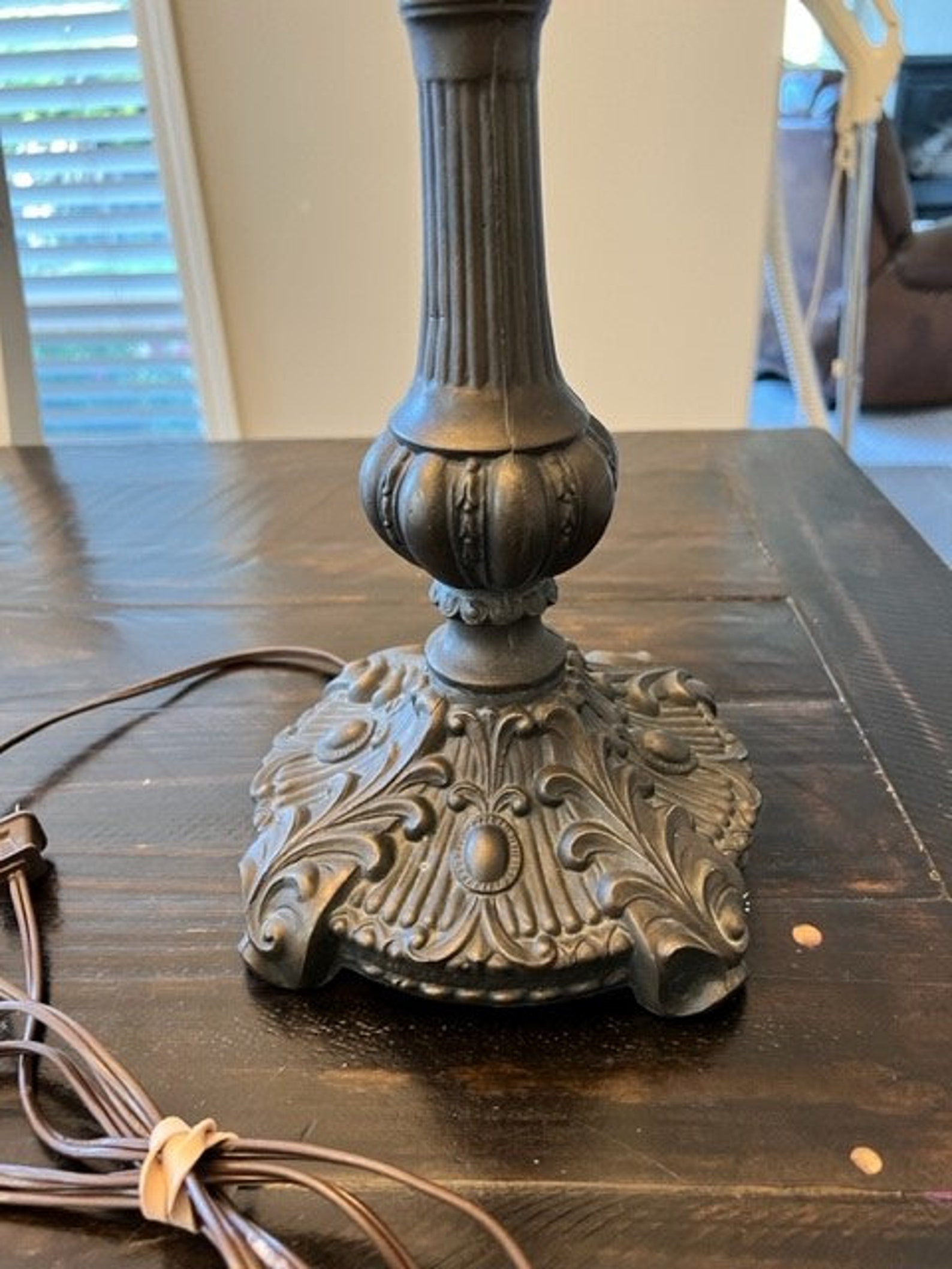 Antique 1910 Circa. Bridge Arm Lamp With Glass Shade and Beaded Fringe ...