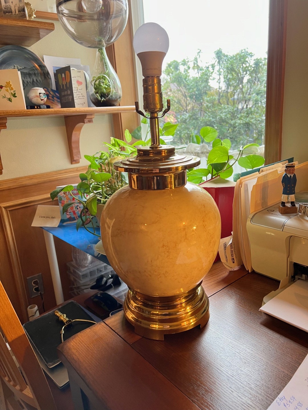 Beautiful, Very Vintage Table Lamp. Brass & Tanish Cream With Light ...