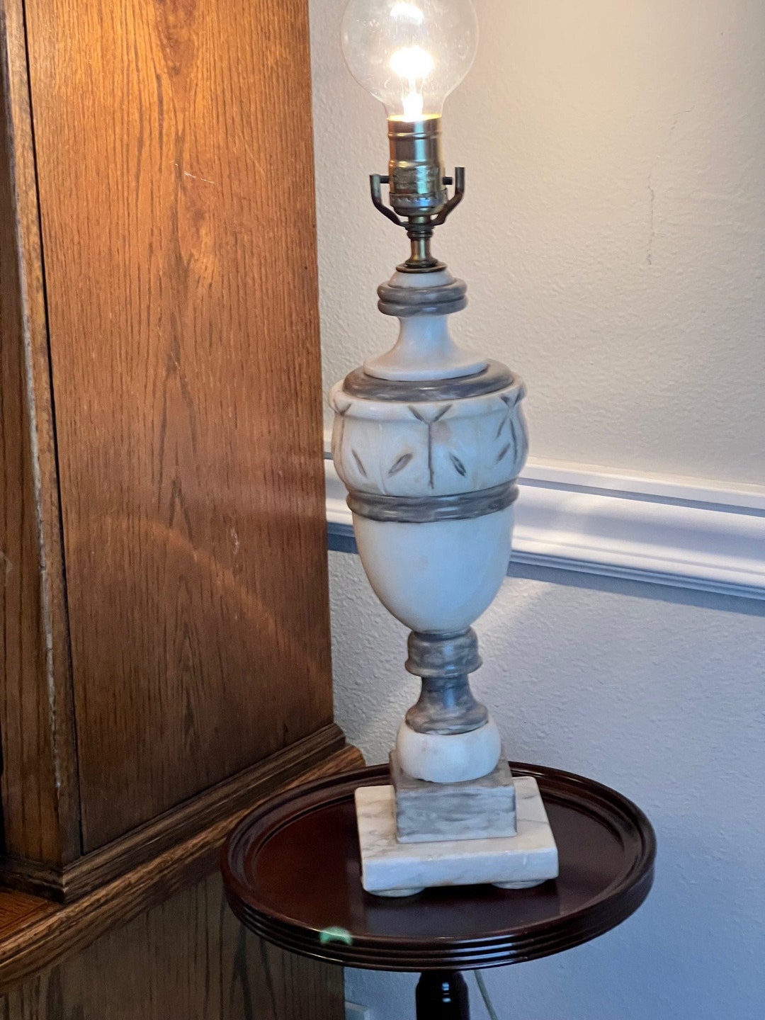 Vintage Marble/alabaster? Table Lamp. Great Condition. Older 2 Prong ...