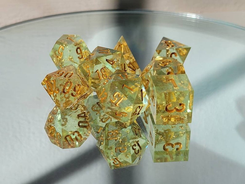 Lucky Dnd Dice Set Clear Green and Gold Dungeons and Dragons - Etsy