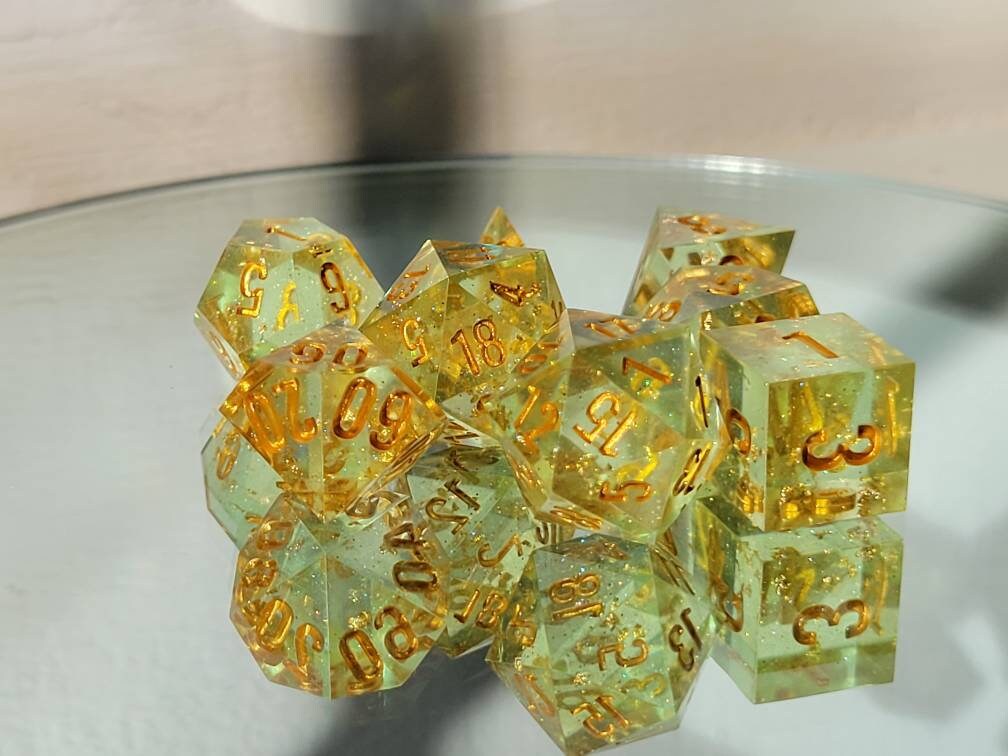 Lucky Dnd Dice Set Clear Green and Gold Dungeons and Dragons - Etsy