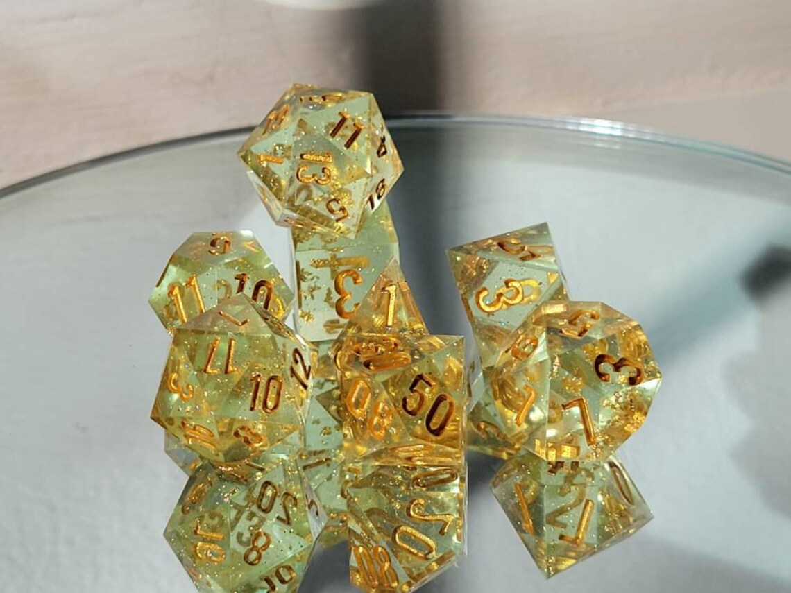 Lucky Dnd Dice Set Clear Green and Gold Dungeons and Dragons - Etsy