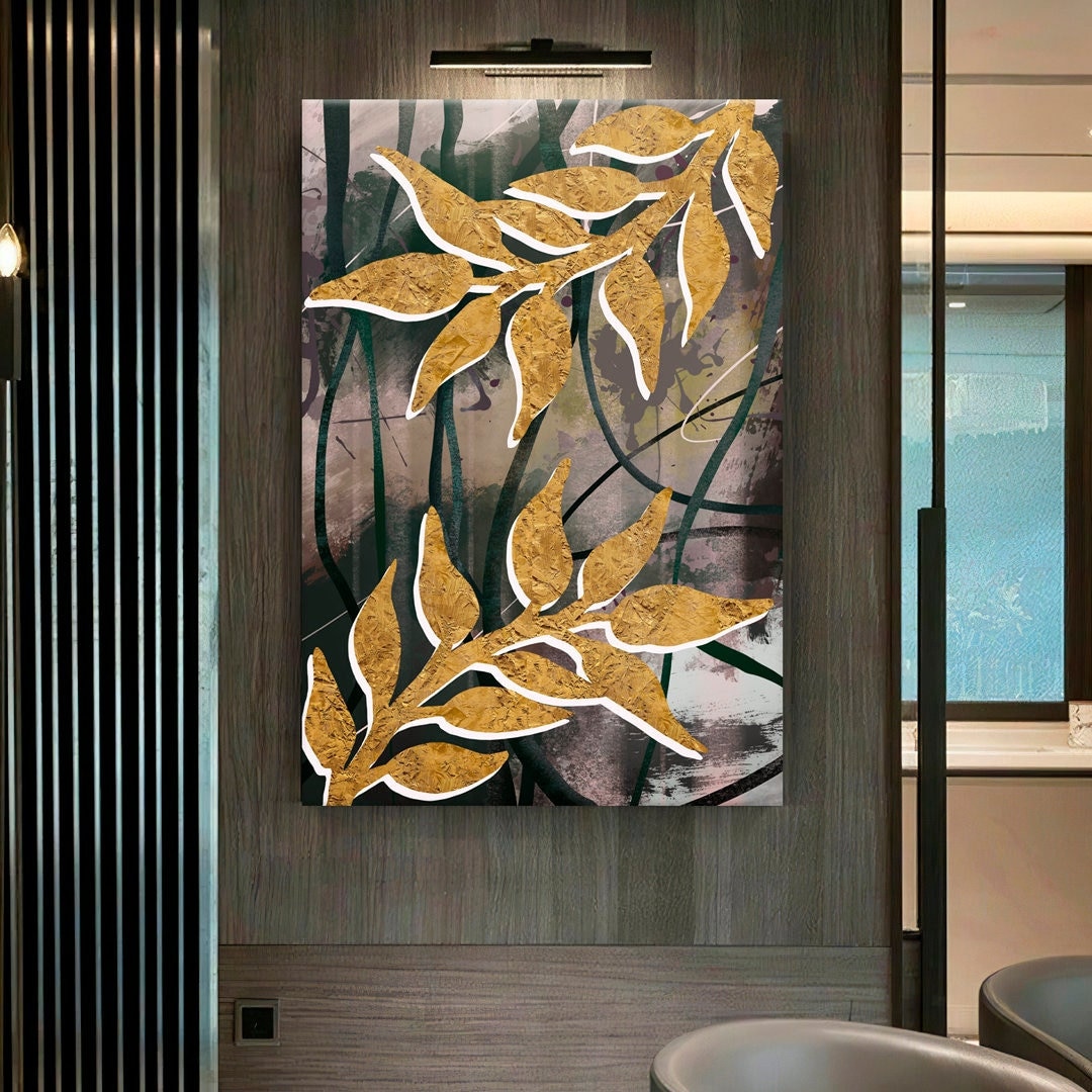 GOLD LEAF Wall Art, Painting, Abstract Art, Art Deco, Canvas Wall Art ...