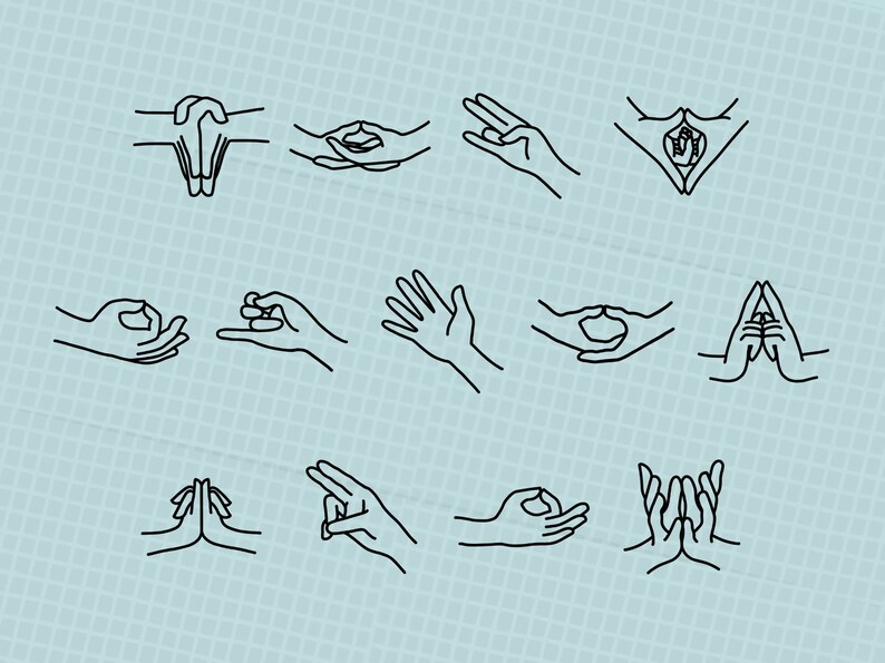 Mudra Hand Poses Graphics Editable on Canva Mudras for Digital Stickers ...