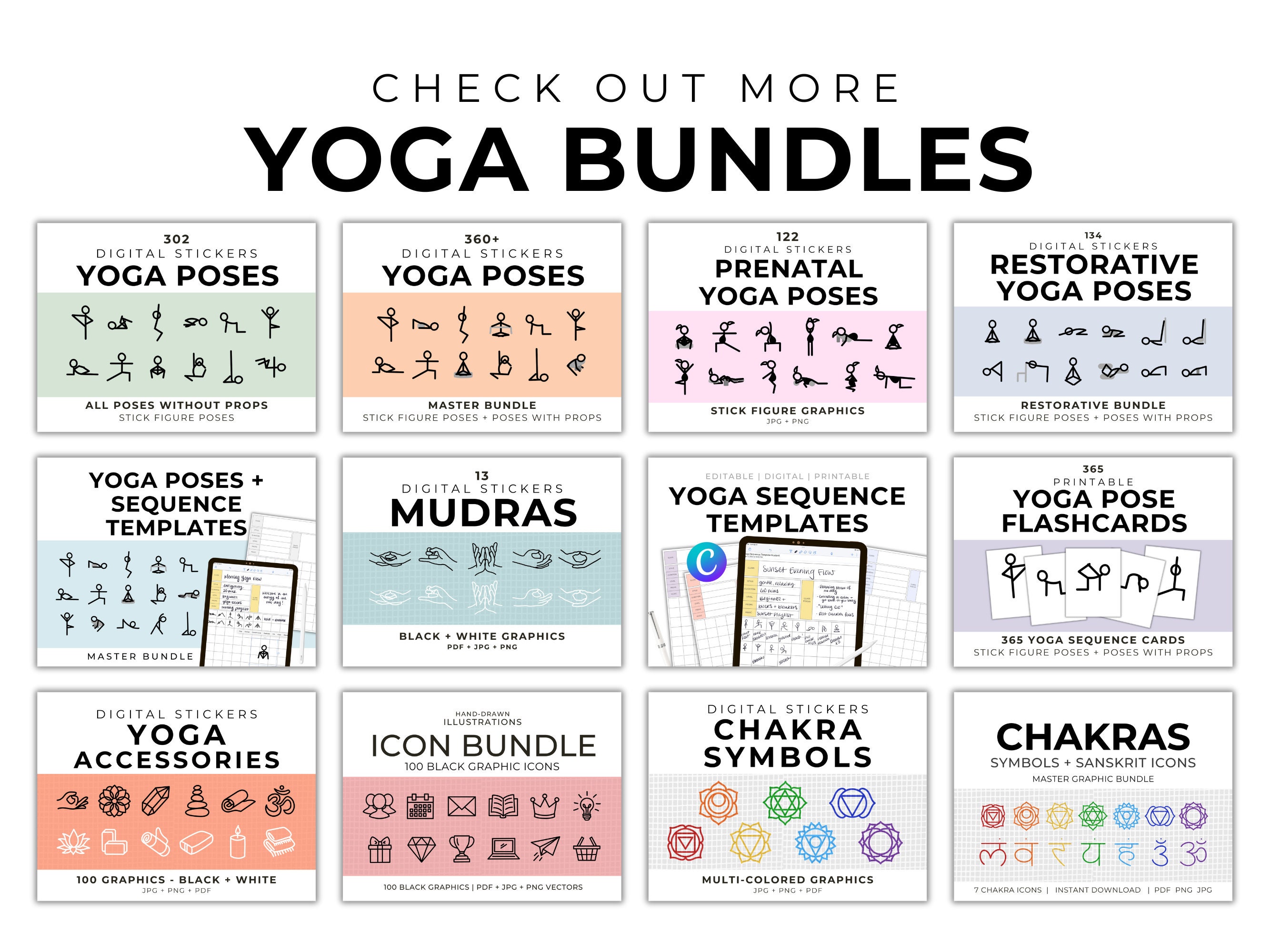 Mudra Hand Poses Graphics Editable on Canva Mudras for Digital Stickers ...