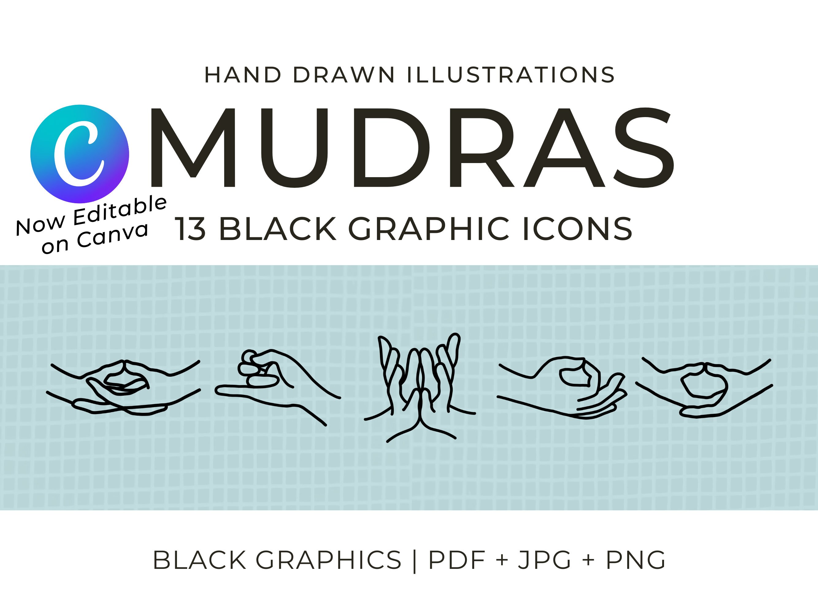 Mudra Hand Poses Graphics Editable on Canva Mudras for Digital Stickers ...