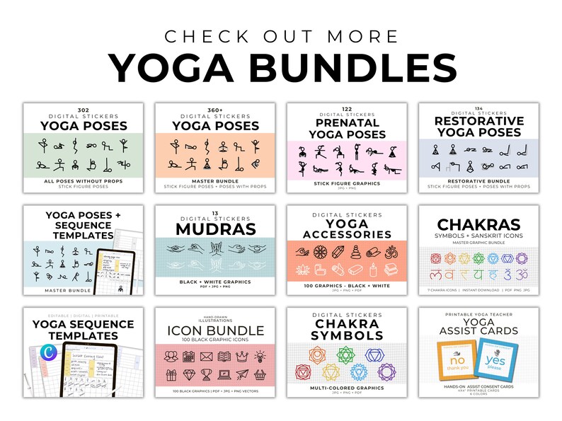 Printable Yoga Pose Flashcards Yoga Stick Figure +props for Yoga ...
