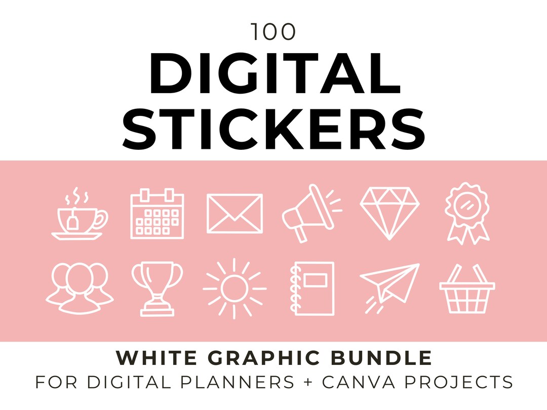 White Icon Digital Sticker Bundle: Planner Graphics, Canva Clip Art ...