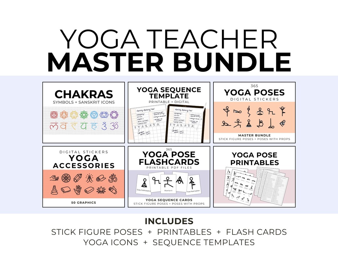 MASTER+ Yoga Teacher Bundle Digital Yoga Stickers Yoga Pose Sequence ...
