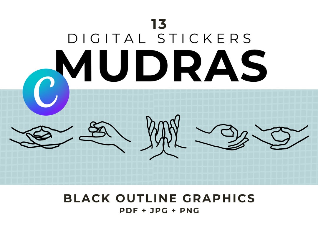Mudra Hand Poses Graphics Editable on Canva Mudras for Digital Stickers ...