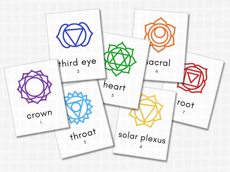Chakra Symbol Cards Instant Download for Printable 7 Chakras Flashcards ...