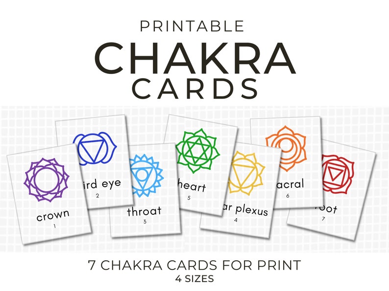 Chakra Symbol Cards Instant Download for Printable 7 Chakras Flashcards ...