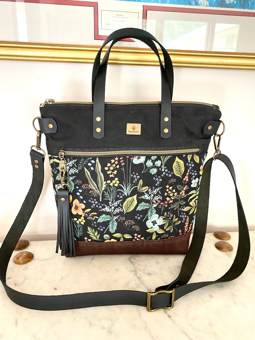 Black Crossbody Tote Bag/ Aberdeen Tote Bag/ Waxed Canvas Bag/ Handbag ...